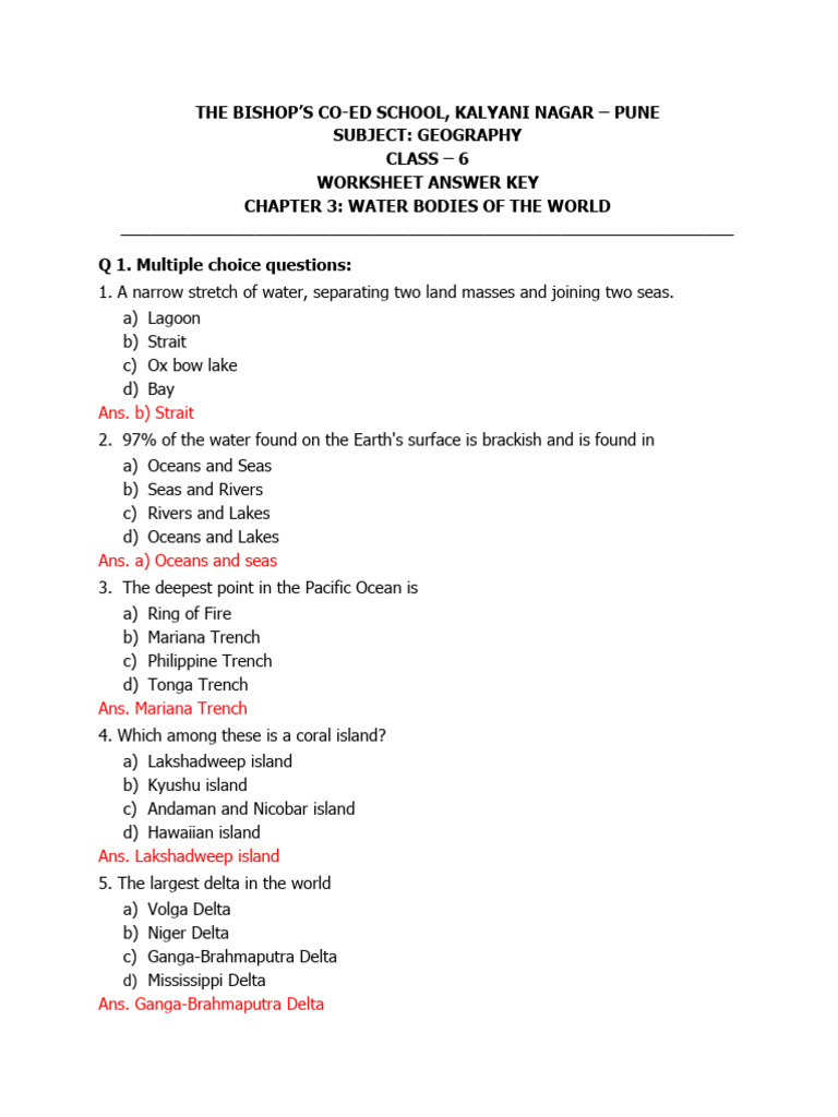 19072024020311water Bodies - Worksheet Answer Key | PDF | Science ...