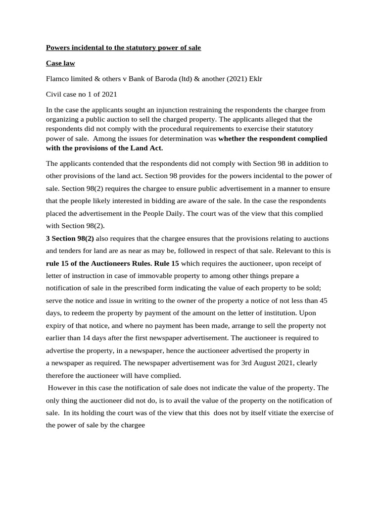 Powers Incidental To The Statutory Power of Sale Case Law | PDF
