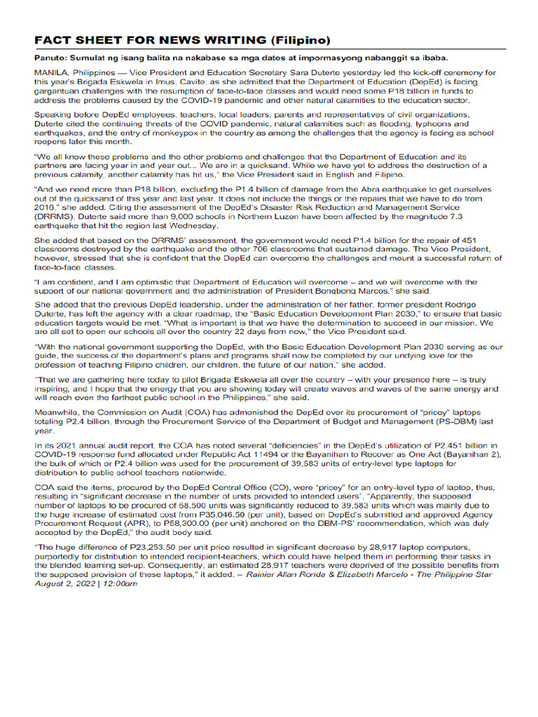 Fact Sheets - News Writing | PDF