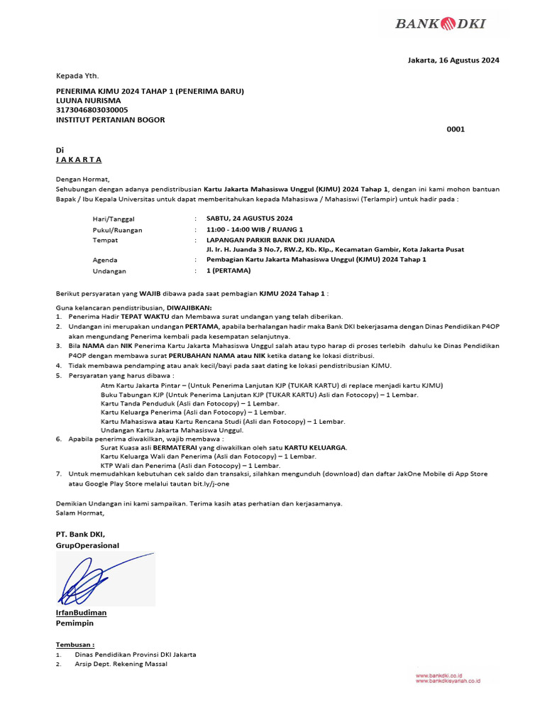 Undangan Kjmu 2024 THP 1 Memo 1730 (Penerima Baru - 24 Aug 2024) | PDF