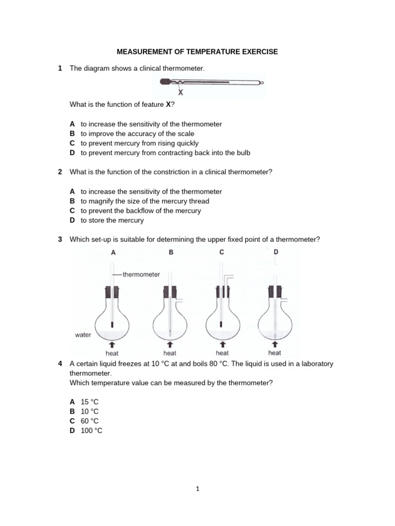 Measurement of Temperature Exercise 1 | PDF