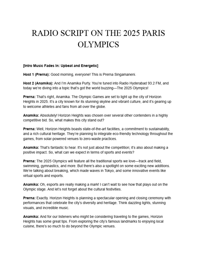 Radio Script On The 2025 Paris Olympics | PDF