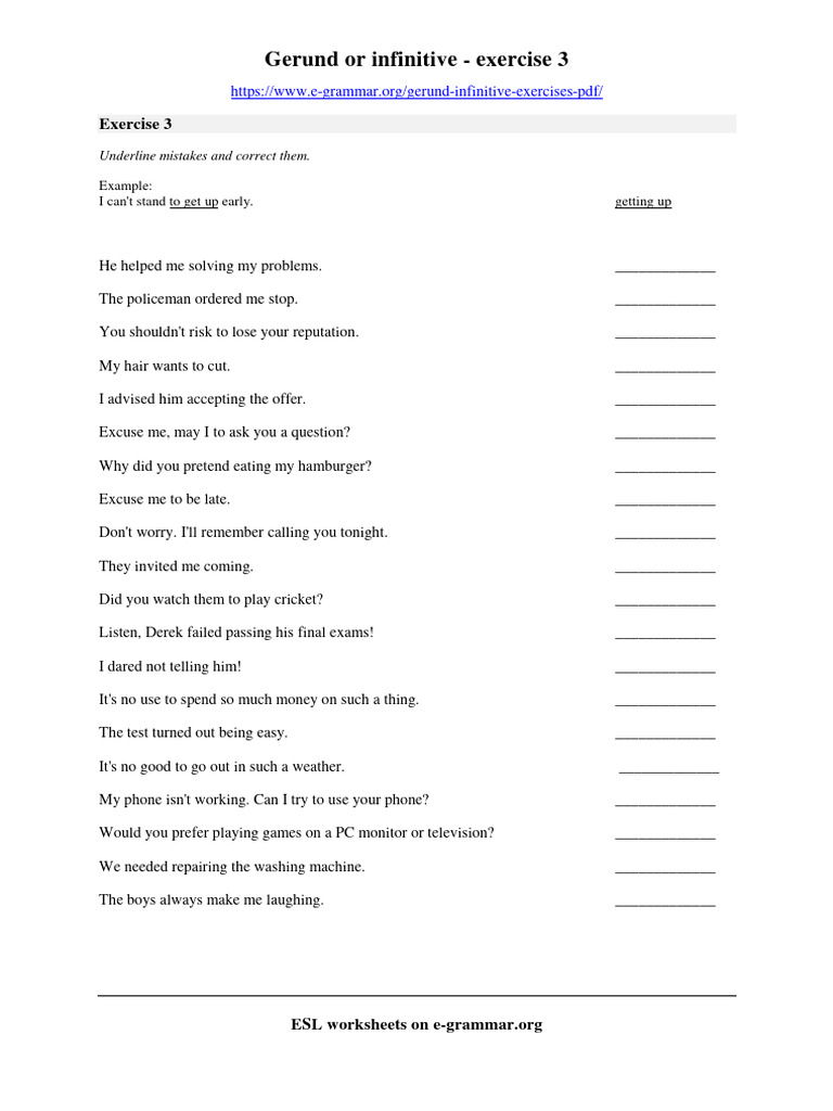 Gerund Infinitive Exercise 3 | PDF
