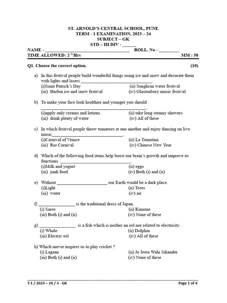 STD 3 - Gk-Term-1 (2023-24) | PDF