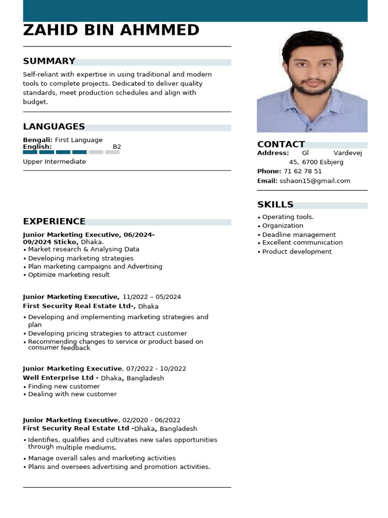 Zahid Bin Ahmmed CV | PDF