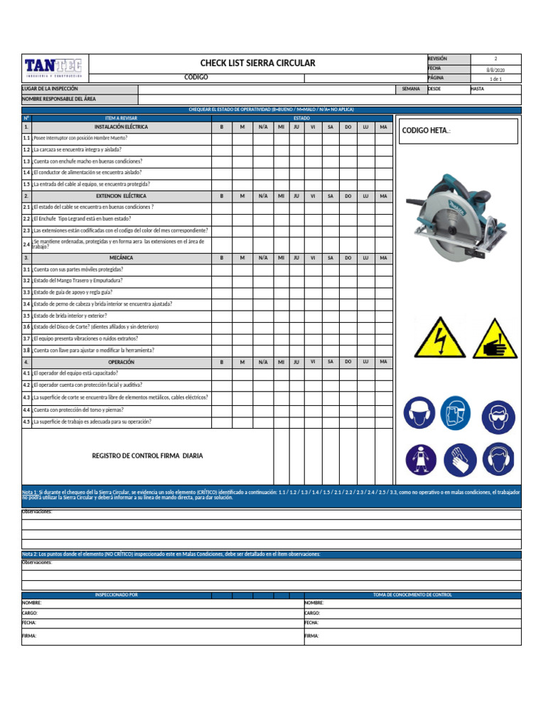 Listado Check List Herramientas | PDF