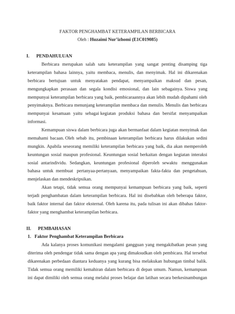 Faktor Penghambat Keterampilan Berbicara | PDF