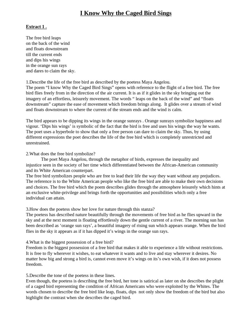 I Know Why The Caged Bird Sings Questions and Answers | PDF