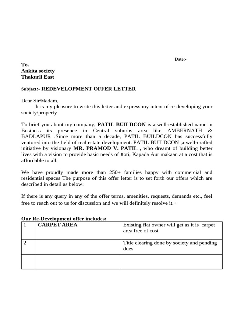 Ankita Patil Buildcon Offer Letter | PDF