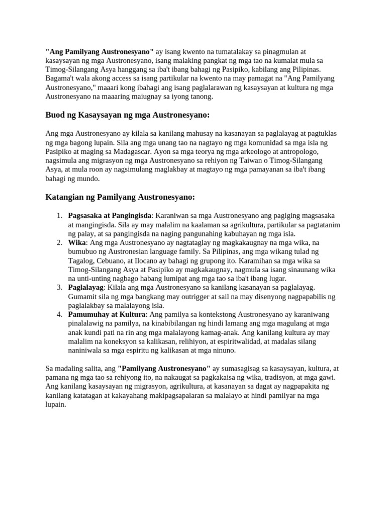 Ang Pamilyang Austronesyano | PDF