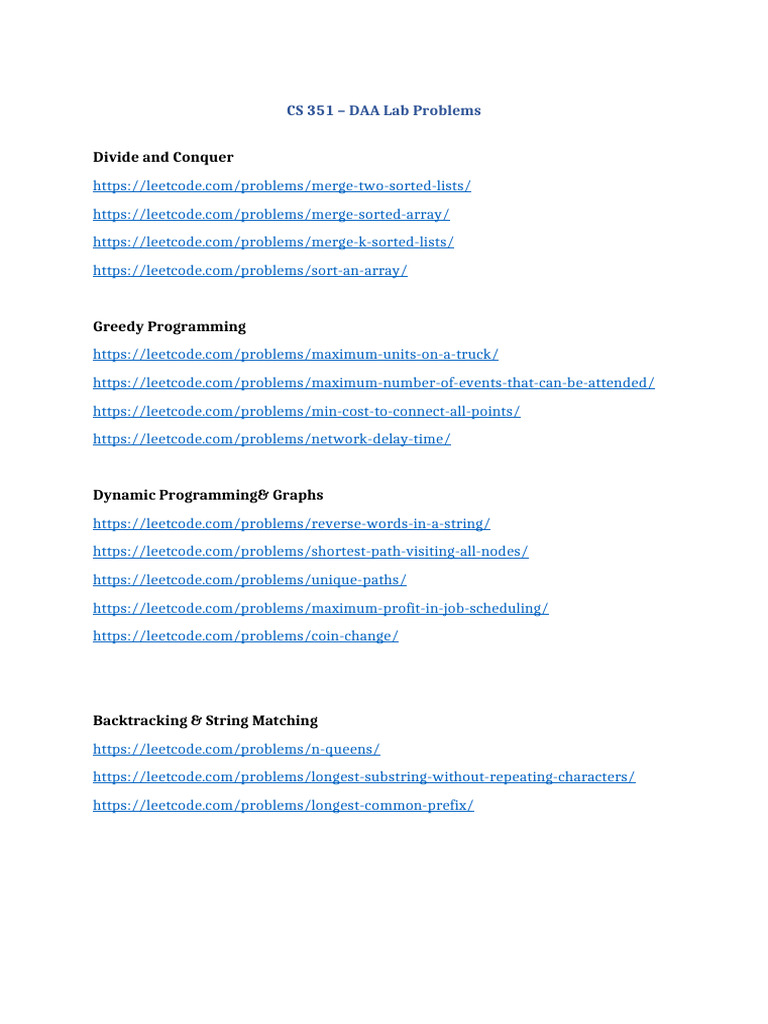 CS351 DAA Lab Cycle Problems | PDF