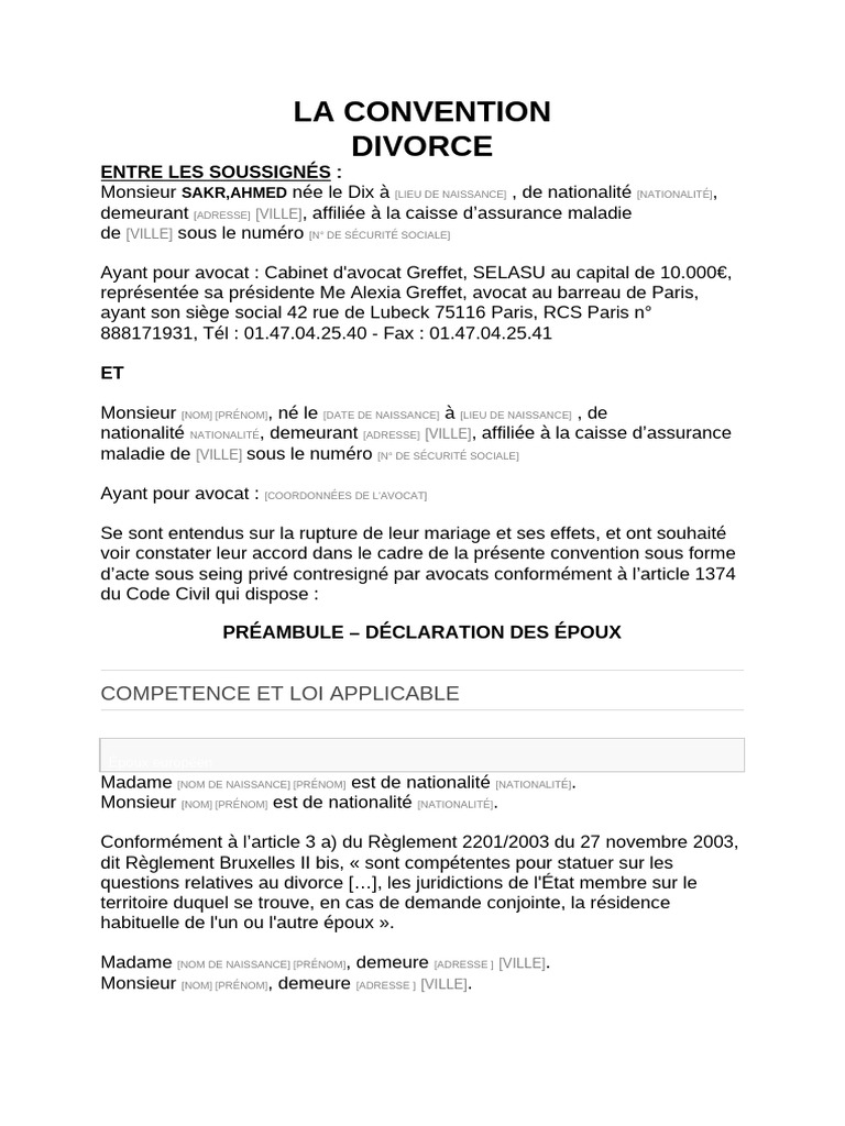 Modèle de Convention de Divorce Amiable | PDF Modèle de Convention de Divorce Amiable | PDF