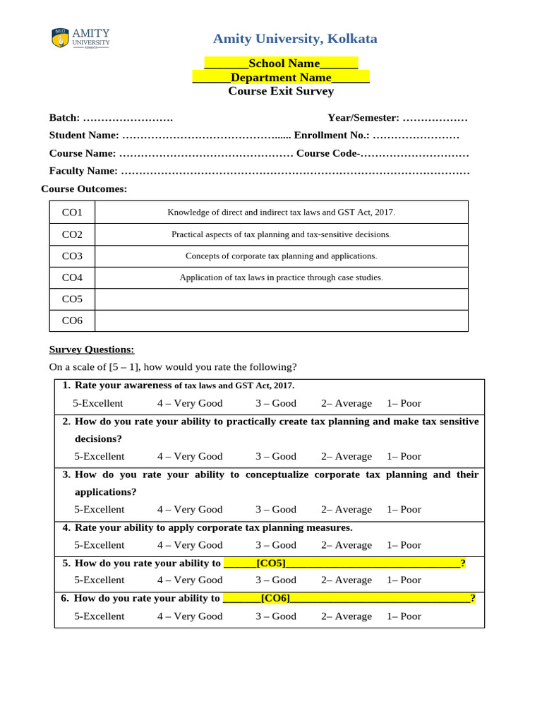 ACCT801 - Course Exit Survey Form | PDF