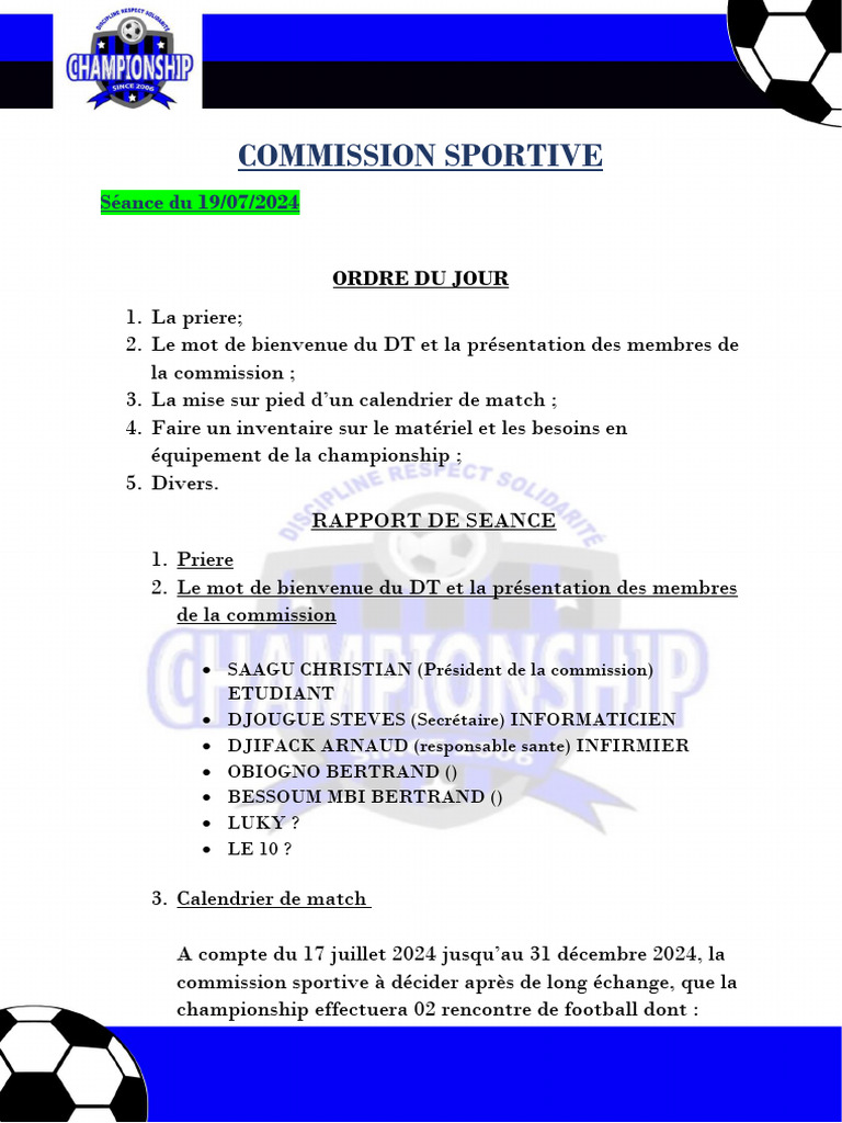 Rapport de La Seance | PDF