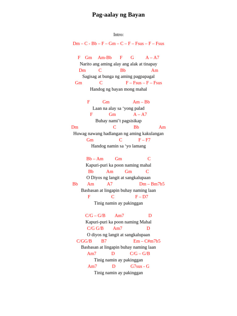 Pag-aalay ng Bayan Lyrics and Chords | PDF