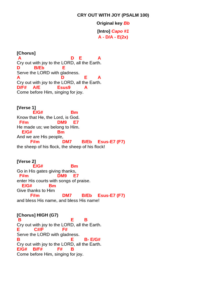 Psalm 100: Cry Out with Joy Chords | PDF