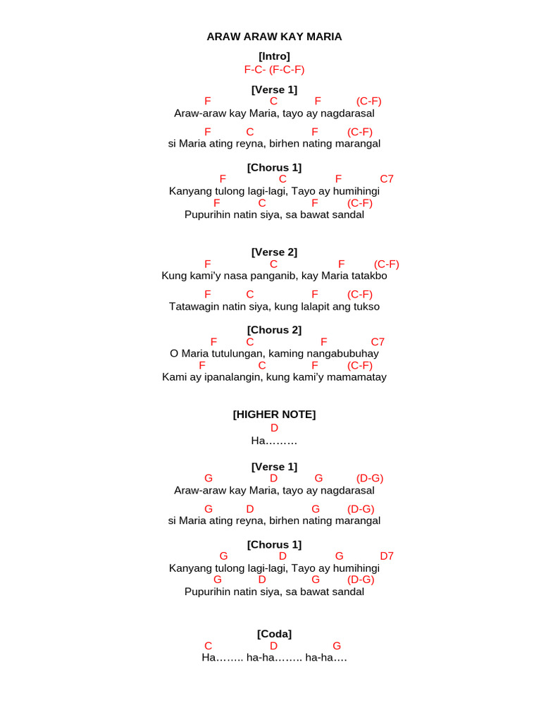 Araw-Araw Kay Maria Lyrics and Chords | PDF