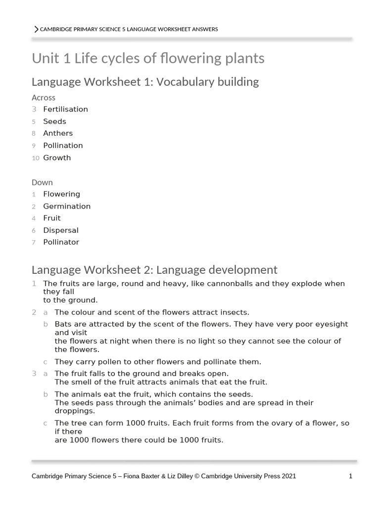GIDB5521687-Lifecycle-language and Worksheet - Answers | PDF