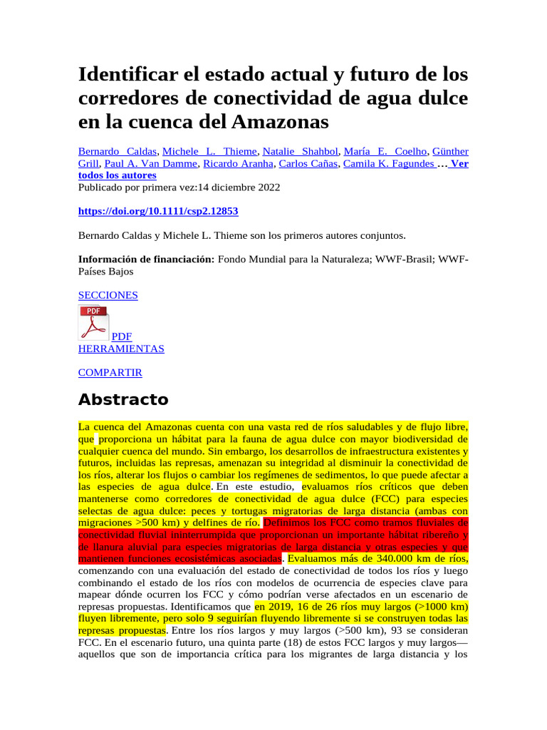 Caldas Et Al. Identificar El Estado Actual y Futuro de Los Corredores de Conectividad de Agua ...