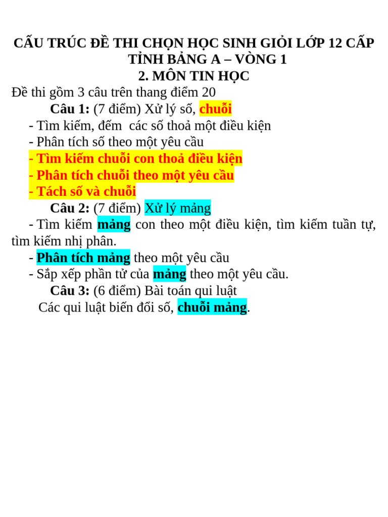 Cau Truc de Thi HSG Cap Tinh On Tin Hoc | PDF