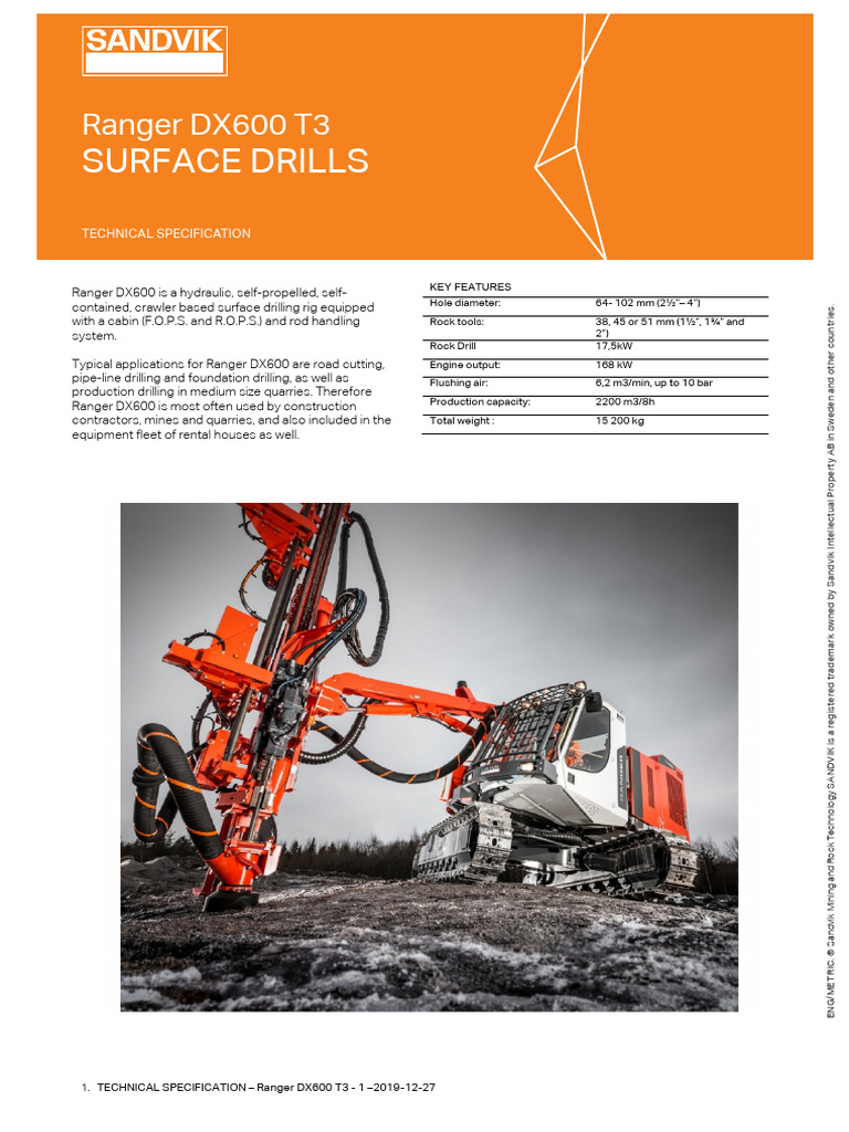 dx600 t3 Specification Sheet English | PDF | Drilling | Computers