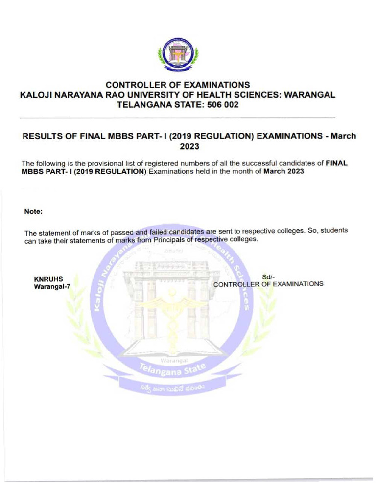 2023 Mbbs-I Knruhs Results | PDF