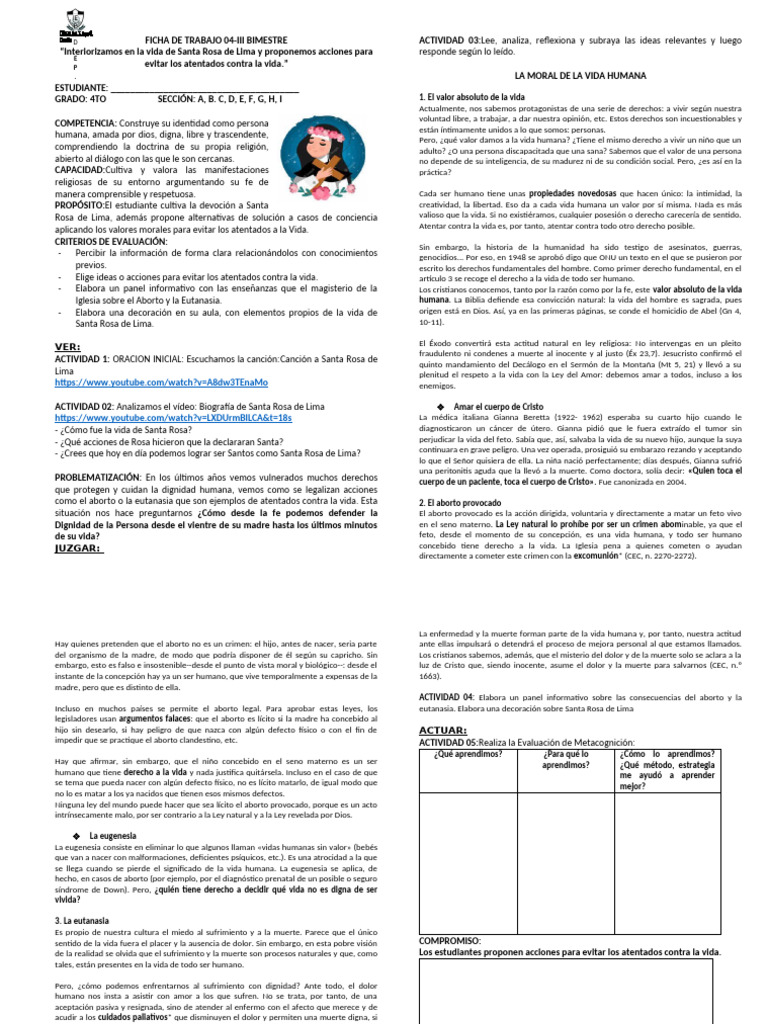 Ficha de Act 04 - Iii Bim 4to Sec. Rel | PDF