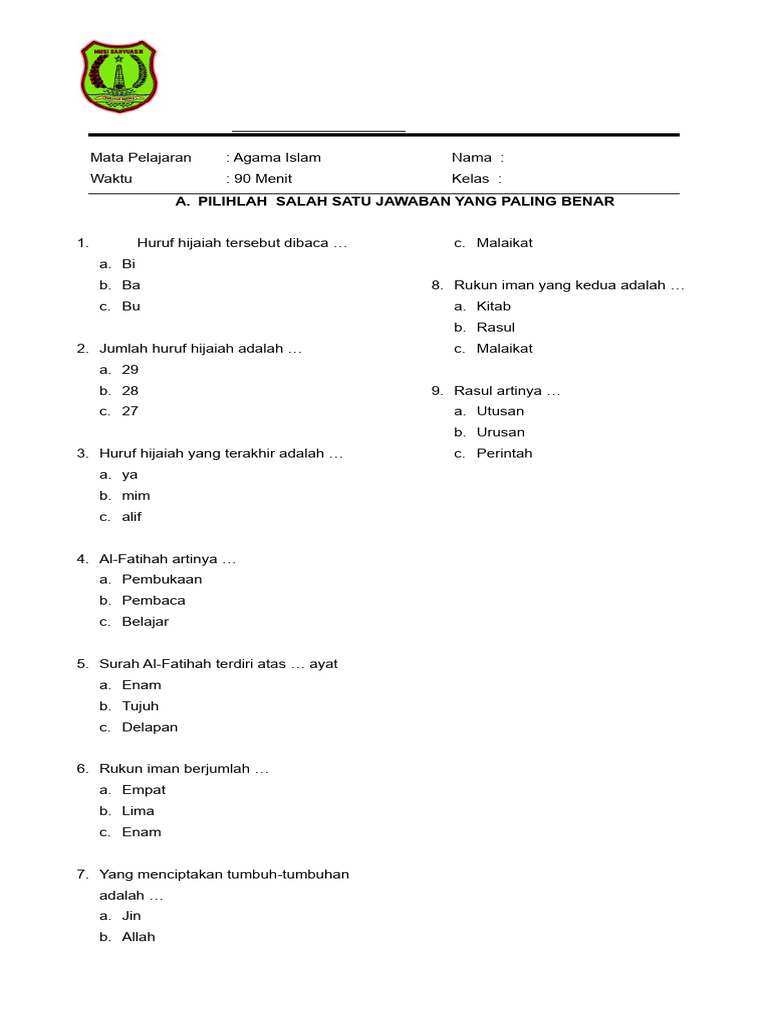 Soal Uas Semester 1 | PDF