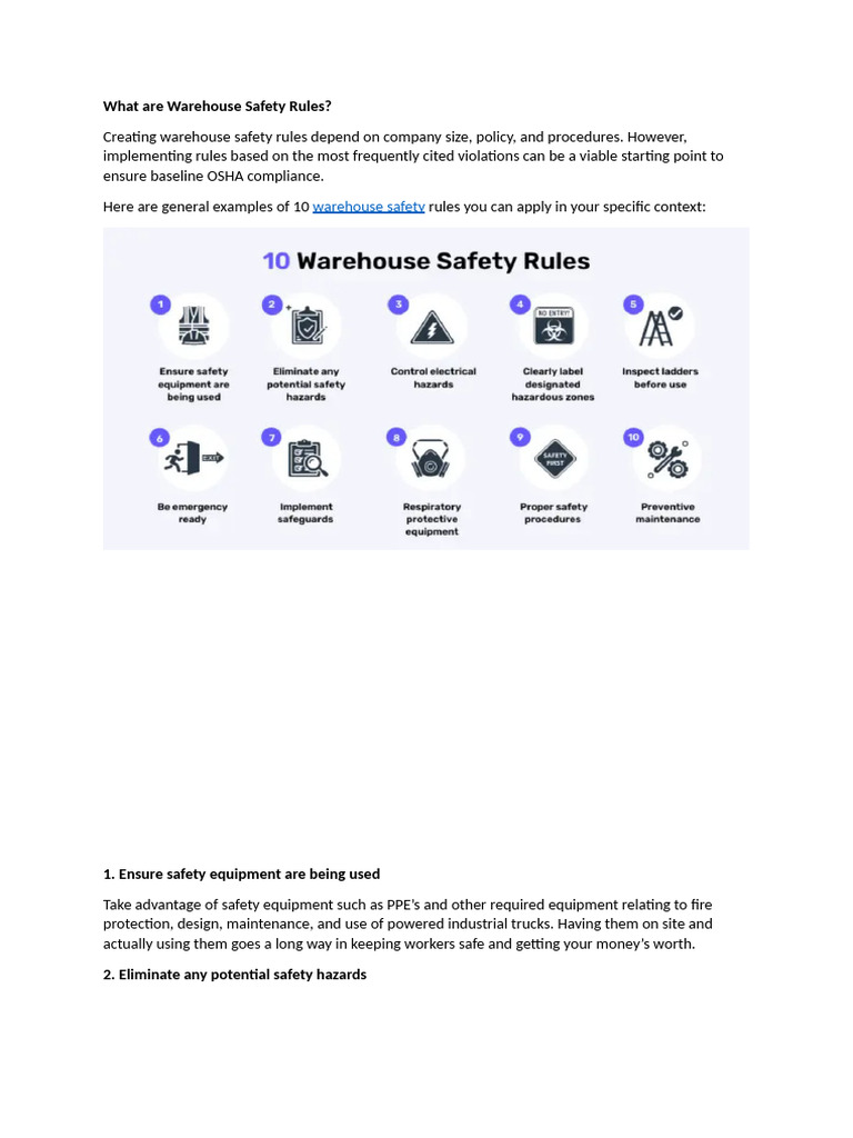 Warehouse Safety Rules- book | PDF