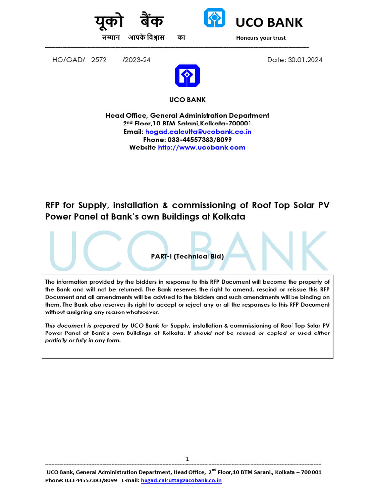 30.1.2024 RFP For Installation of Roof Top Solar Panel at Bank's ...