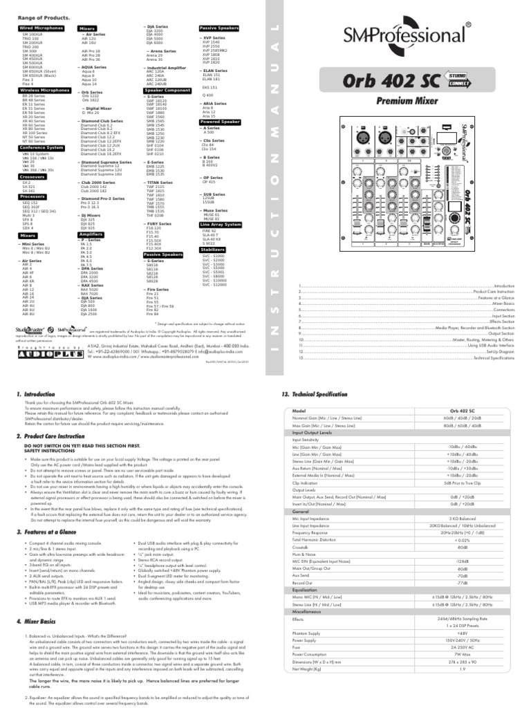 Orb 402 SC Instruction Manual | PDF