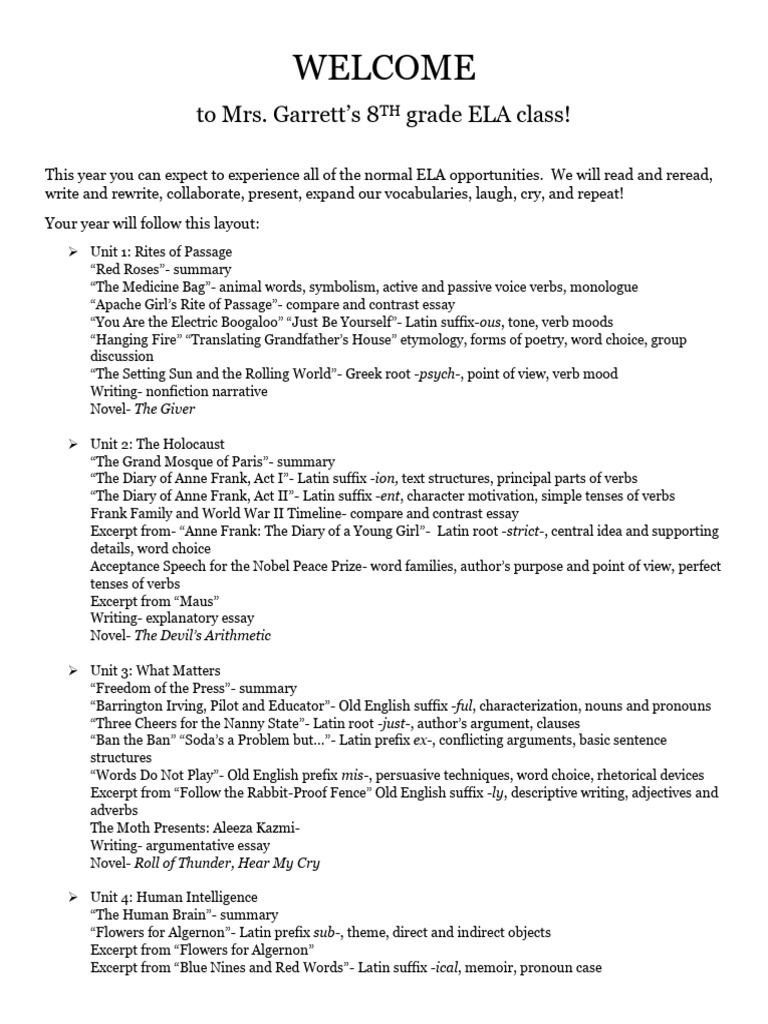 8th Grade Syllabus | PDF