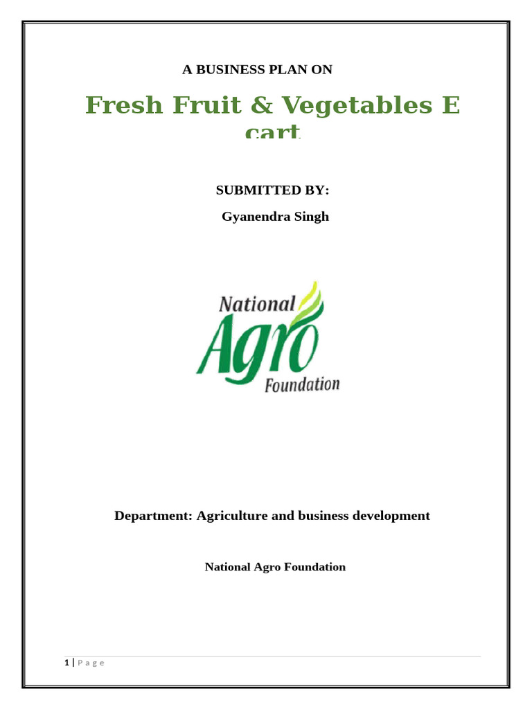 Business Plan of Fresh Fruit Vegetables | PDF | Marketing | Career & Growth