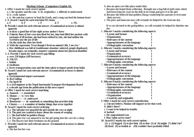 10 Class Eng Marking Scheme Pdf 2700