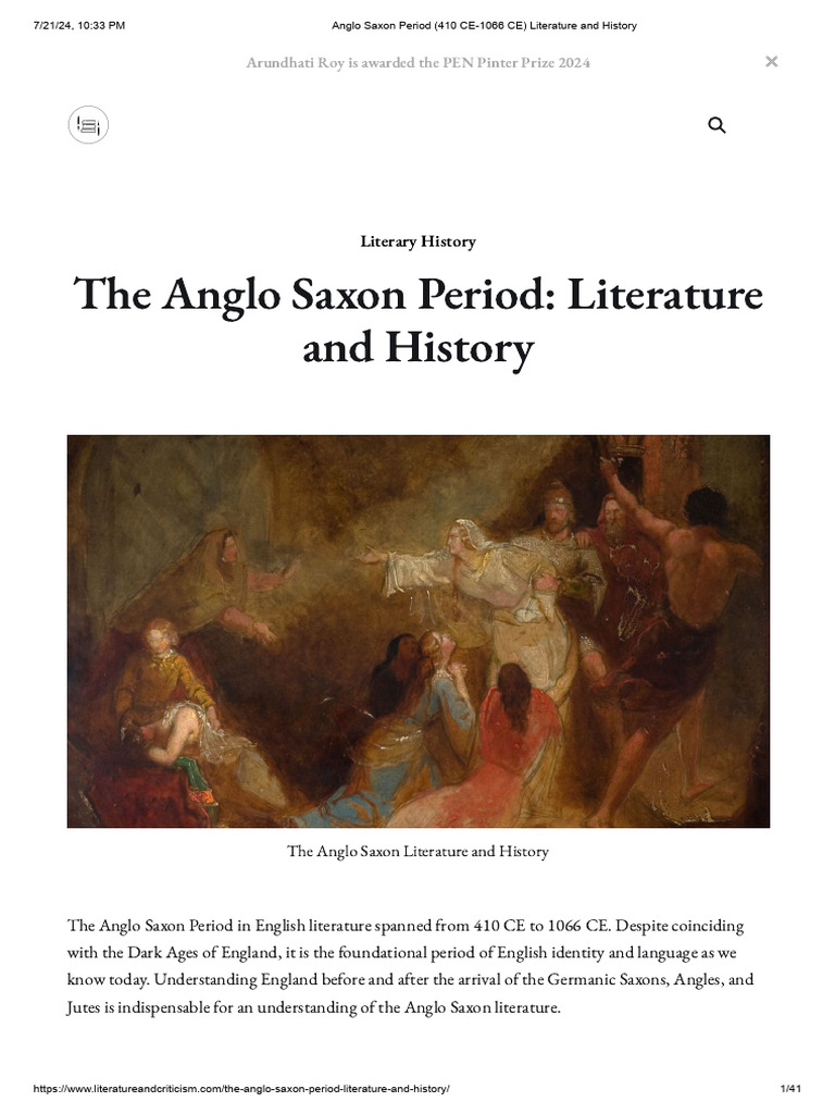 Anglo Saxon Period (410 CE-1066 CE) Literature and History | PDF