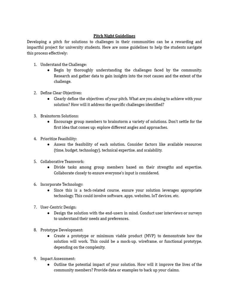 Pitch Night Guidelines | PDF