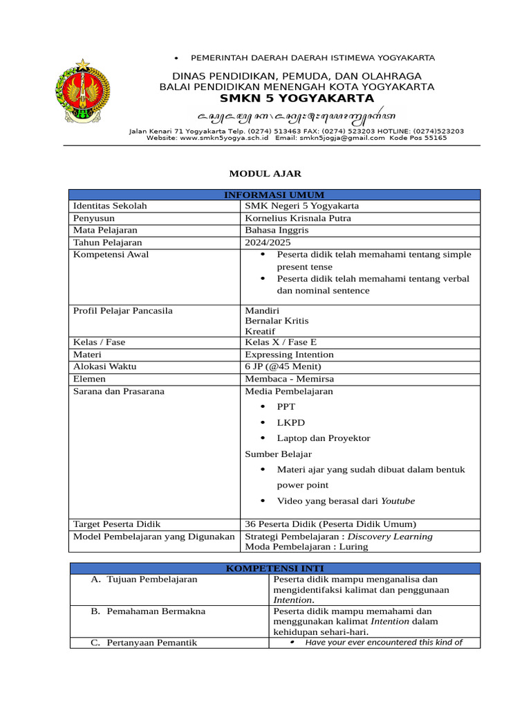 Modul Ajar intention | PDF