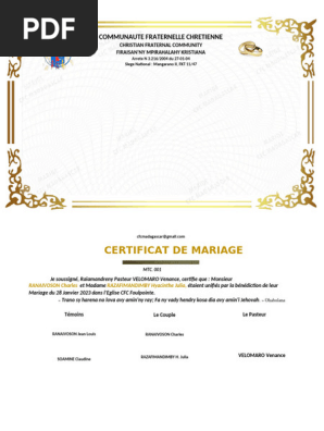 Certificat De Mariage Vierge