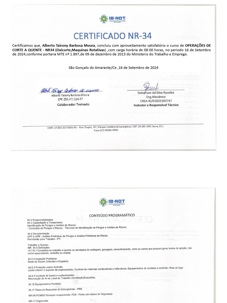 CERTIFICADO NR 34-ALBERTO TAIRONY | PDF