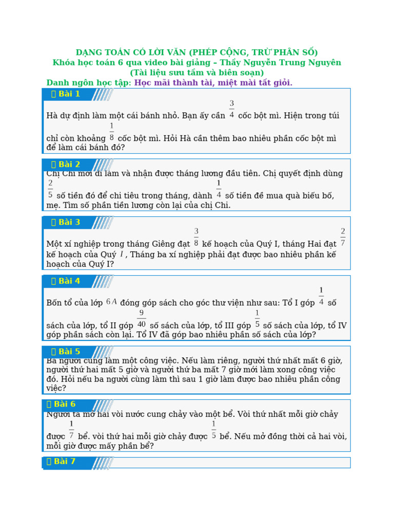 D NG Toán Có L I Văn Phep Cong Tru Phan So | PDF
