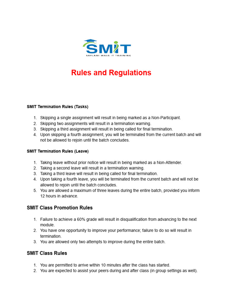 Rules and Regulations | PDF