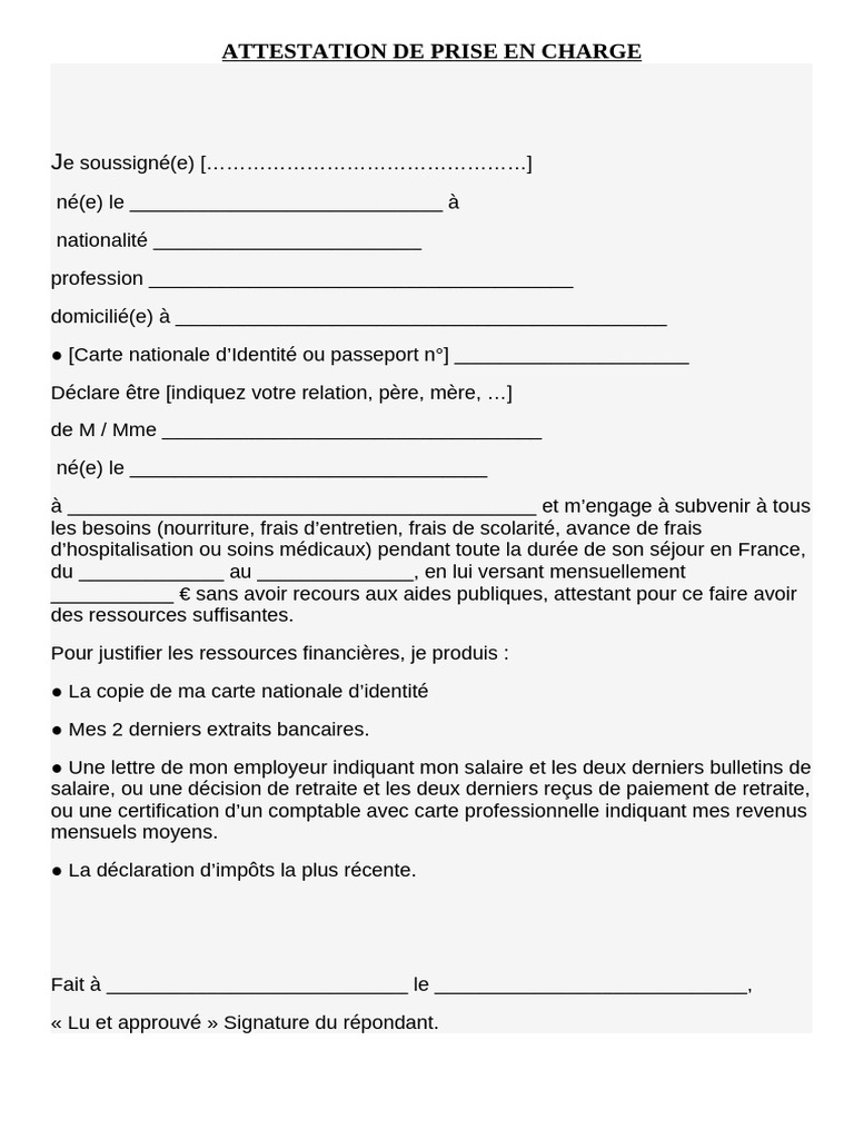 Attestation de Prise en Charge | PDF