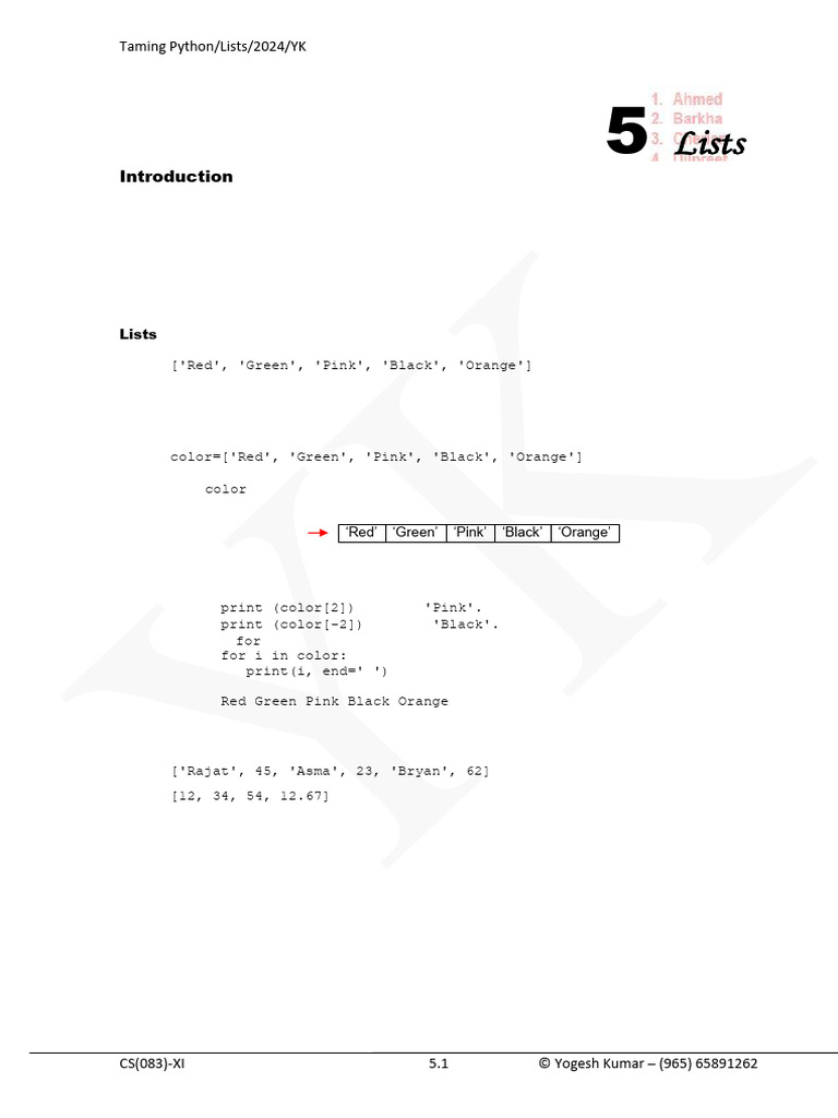 Chap-5 - Python Lists (2024) | PDF