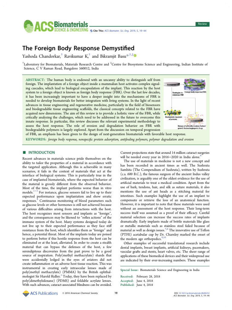 The Foreign Body Response Demystified | PDF