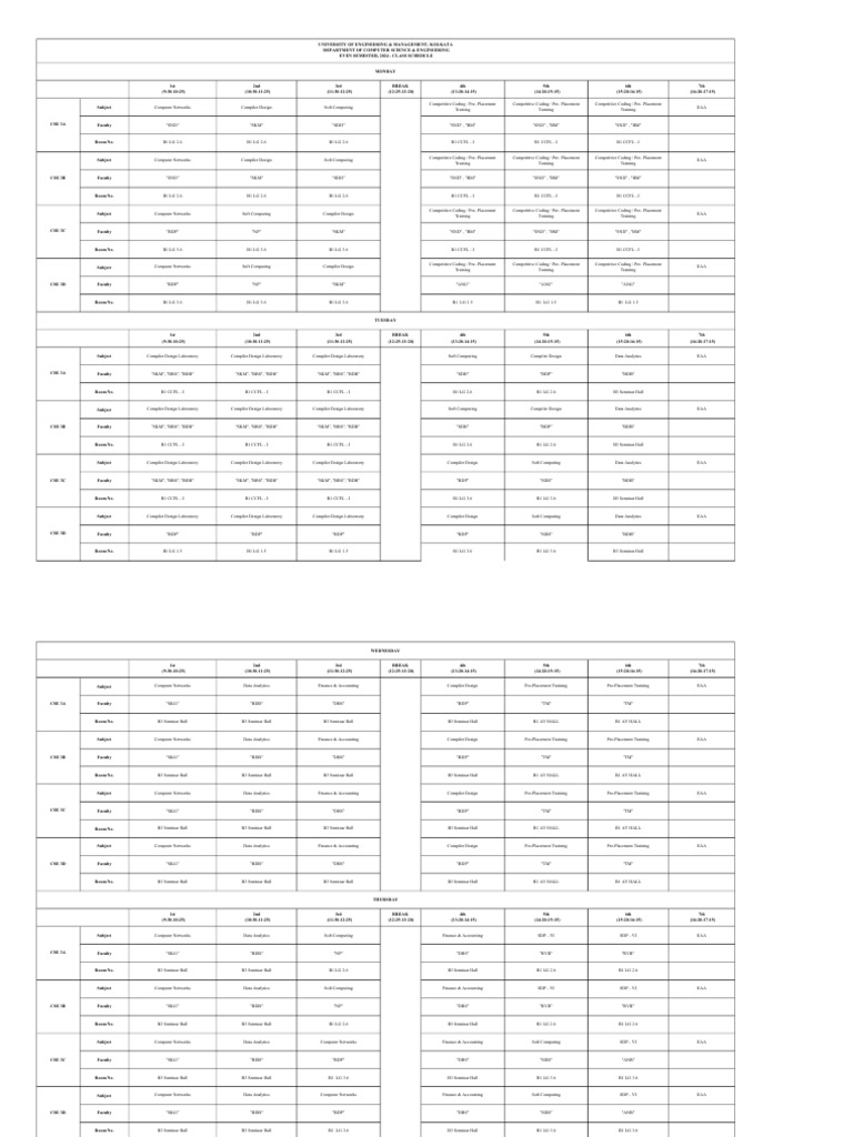 3rd Year CSE Even Sem 2024 Class Routine | PDF