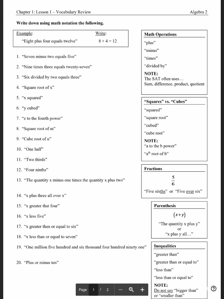 Chapter 0 Unit 1 Vocabulary Review | PDF