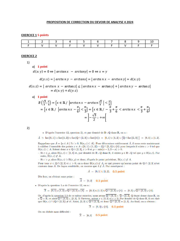 Proposition de Correction Du Devoir de Analyse 4 2024 | PDF