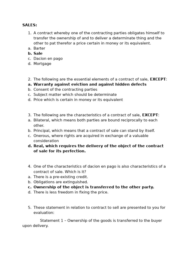 Law On Sales Questionnaire | PDF