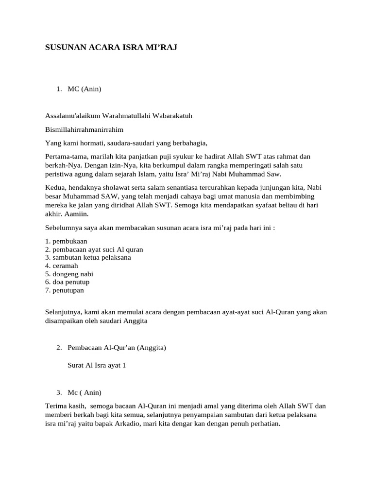 Susunan Acara Isra Mi'raj | PDF