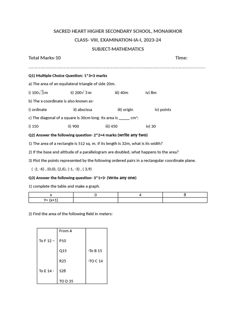Maths Class 8-IA-I | PDF | Teaching Methods & Materials